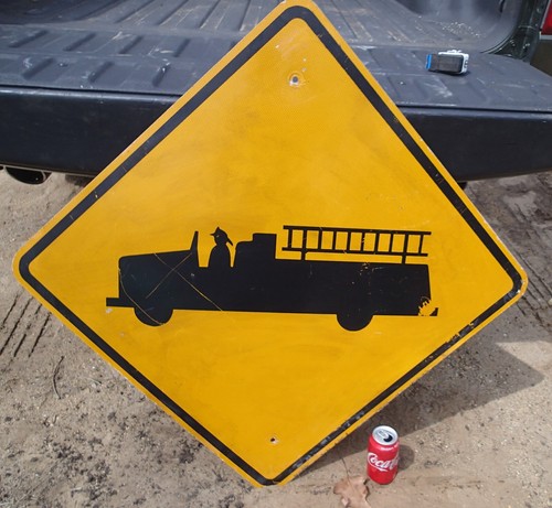 VINTAGE USA FIREMAN FIRE TRUCK SIGN REFLECTIVE HOME SAFETY LADDER GAS ...