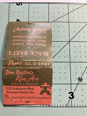 vintage Matchbook Cover - Don Barton's Ken An Restaurant - Daytona ...