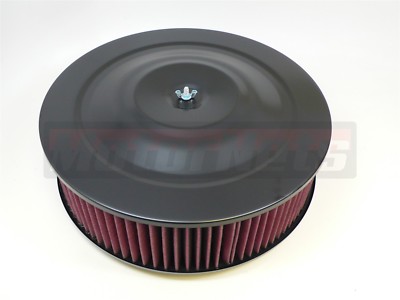 14"x4" Round Black Washable Red Air Cleaner Flat Base SBC 350 BBC 454 ...