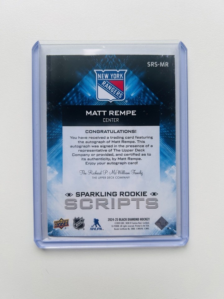2024-2025 Black Diamond Sparkling Rookie Scripts Matt Rempe Auto | eBay