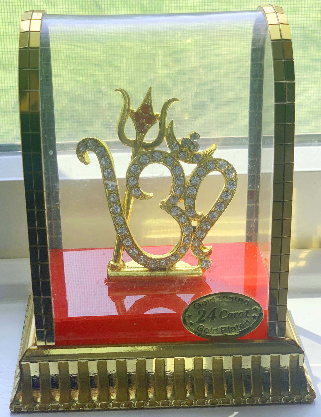 24 Carat Gold Plated Car Dashboard Aum Trishul Hindu Spiritual Shiva ...