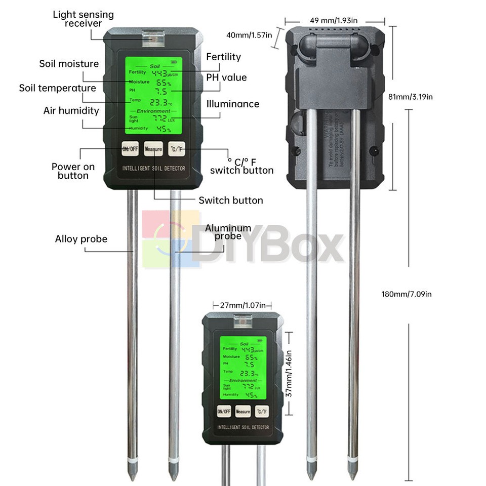 6 in 1 Soil PH Tester Water Moisture Light Test Meter For Garden Plant ...