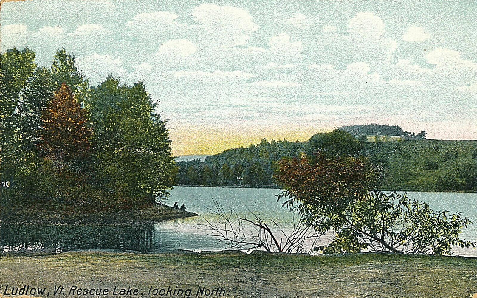 LUDLOW, VT. RESCUE LAKE, LOOKING NORTH. PEOPLE ON POINT. HOUSE ACROSS ...