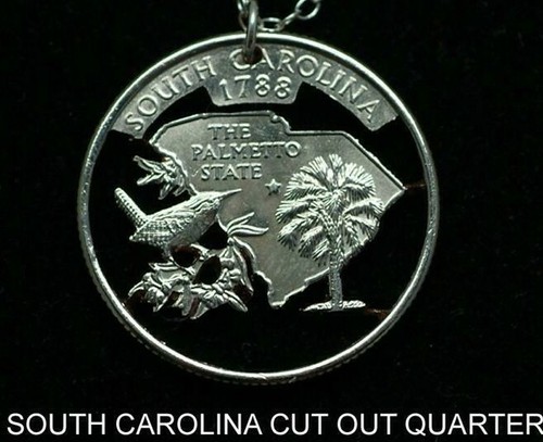 South Carolina Cut Coin Necklace 25¢ SC Quarter Palmetto State Cut ...
