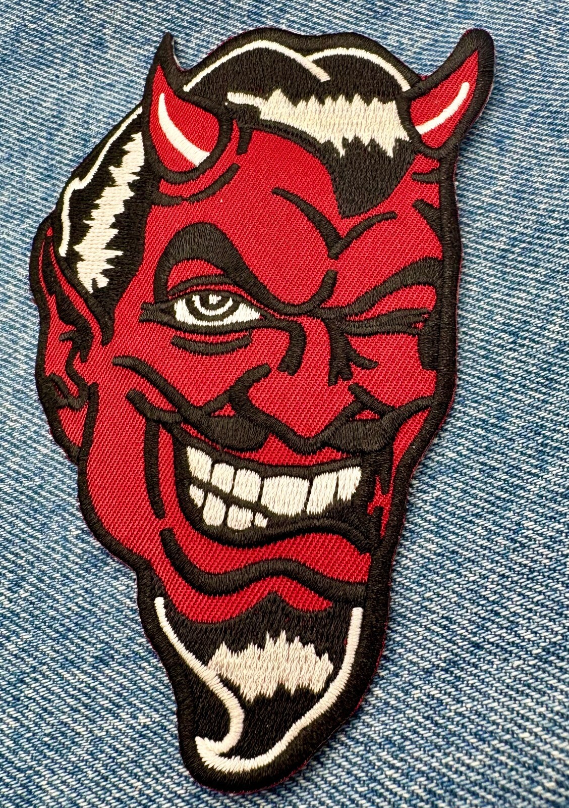 RED DEVIL EMBROIDERED PATCH SATANIC EVIL LUCIFER SATAN IRON-ON SKULL ...