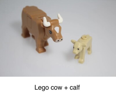 Lego Medium Nougat City Barn Farm Cow With Horns And Tan Baby Calf ...