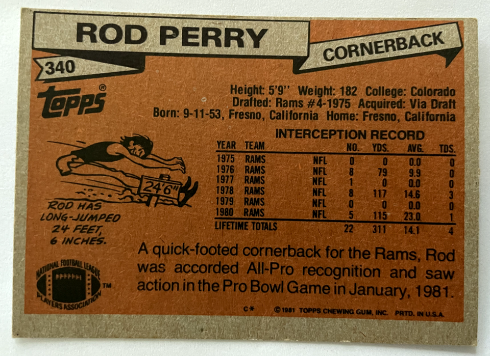 1981 Topps Football All Pro #340 Rod Perry - Los Angeles Rams | eBay