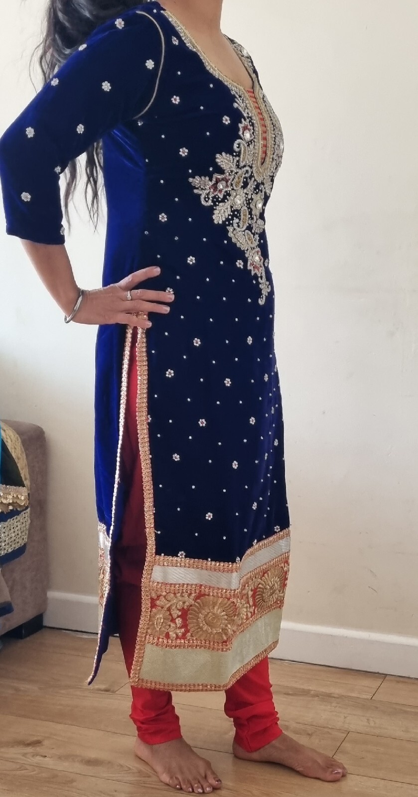 Beautiful velvet blue punjabi suit .. | eBay UK