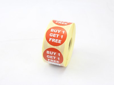 'Buy 1 Get 1 Free' Promotional Labels / Stickers - Qty: 500 - Red/White ...