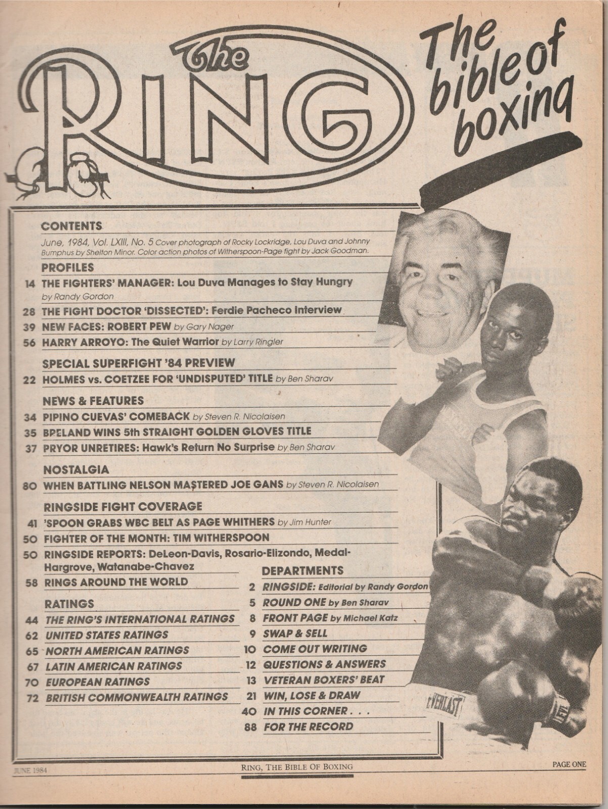 THE RING MAGAZINE JOHNNY BUMPHUS-ROCKY LOCKRIDGE-LOU DUVA BOXING HOFer ...