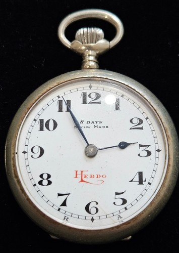 VINTAGE ANTIQUE POCKET WATCH MOVEMENT, HEBDO SWISS MADE 8 DAYS FOB ...