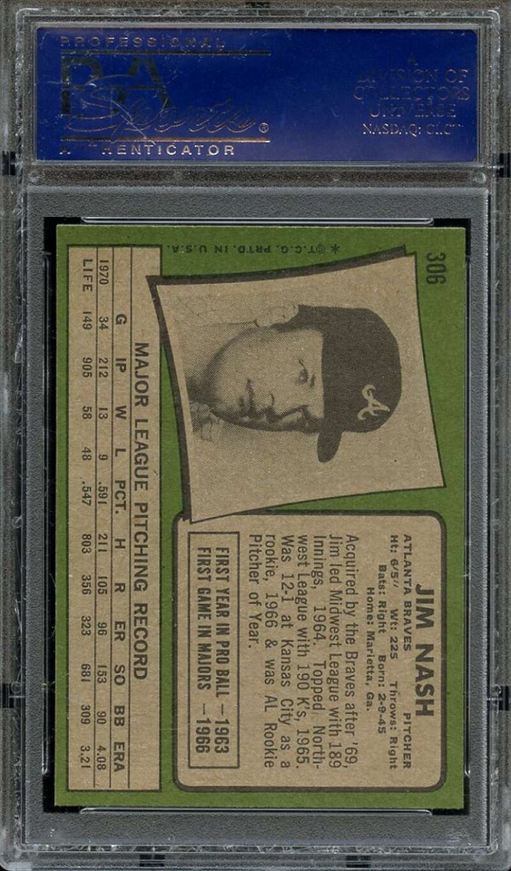 1971 TOPPS #306 JIM NASH PSA 8 BRAVES *DS14820 | eBay