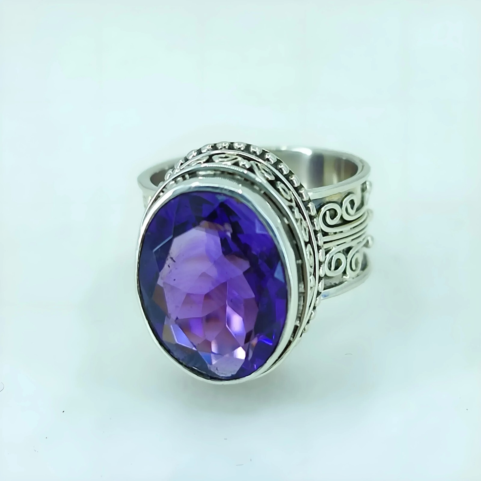 Natural Amethyst Gemstone Statement Ring Size 925 Sterling Silver | eBay