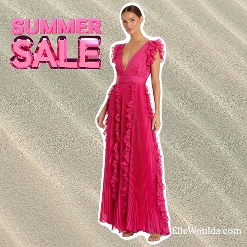 Mac Duggal NWT 49539 Pink Pleated Ruffle Cap Sleeve Flowy A Line Gown Size 16 | eBay