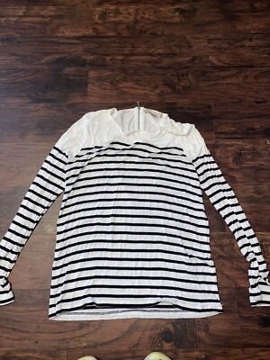 WOMENS FOREVER 21 LARGE LONG BLACK WHITE STRIPE TOP ZIP BACK LONG ...