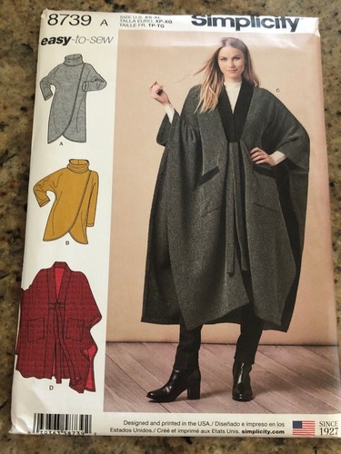 🌸 SIMPLICITY #8739-LADIES (4 STYLE) PULLOVER TOPPER & PONCHO PATTERN XS ...