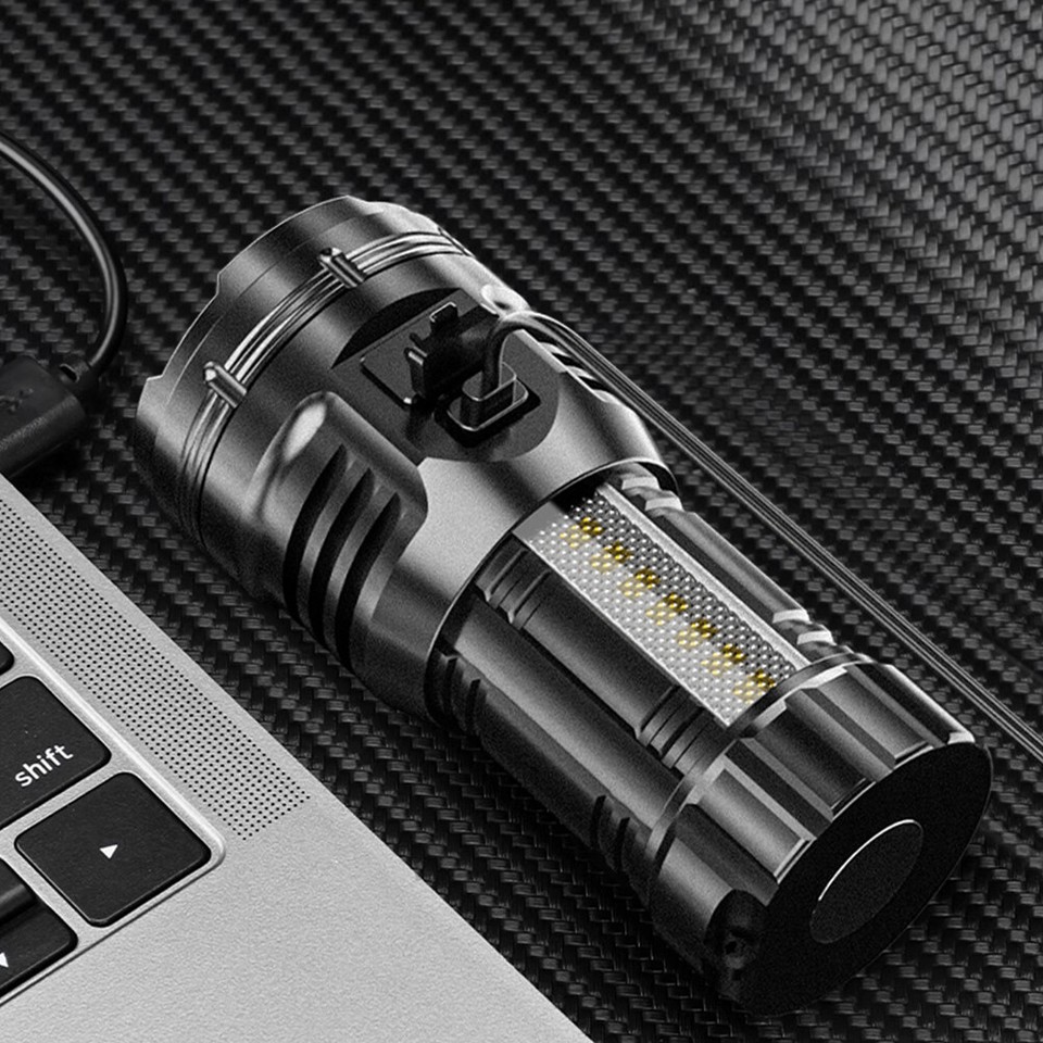 9LED Super Bright Torch with COB Side Light Emergency Work Light for ...