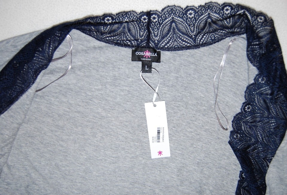 Cosabella Palazzo Kimono Heather Gray Midnight Blue Color Lace Size L ...