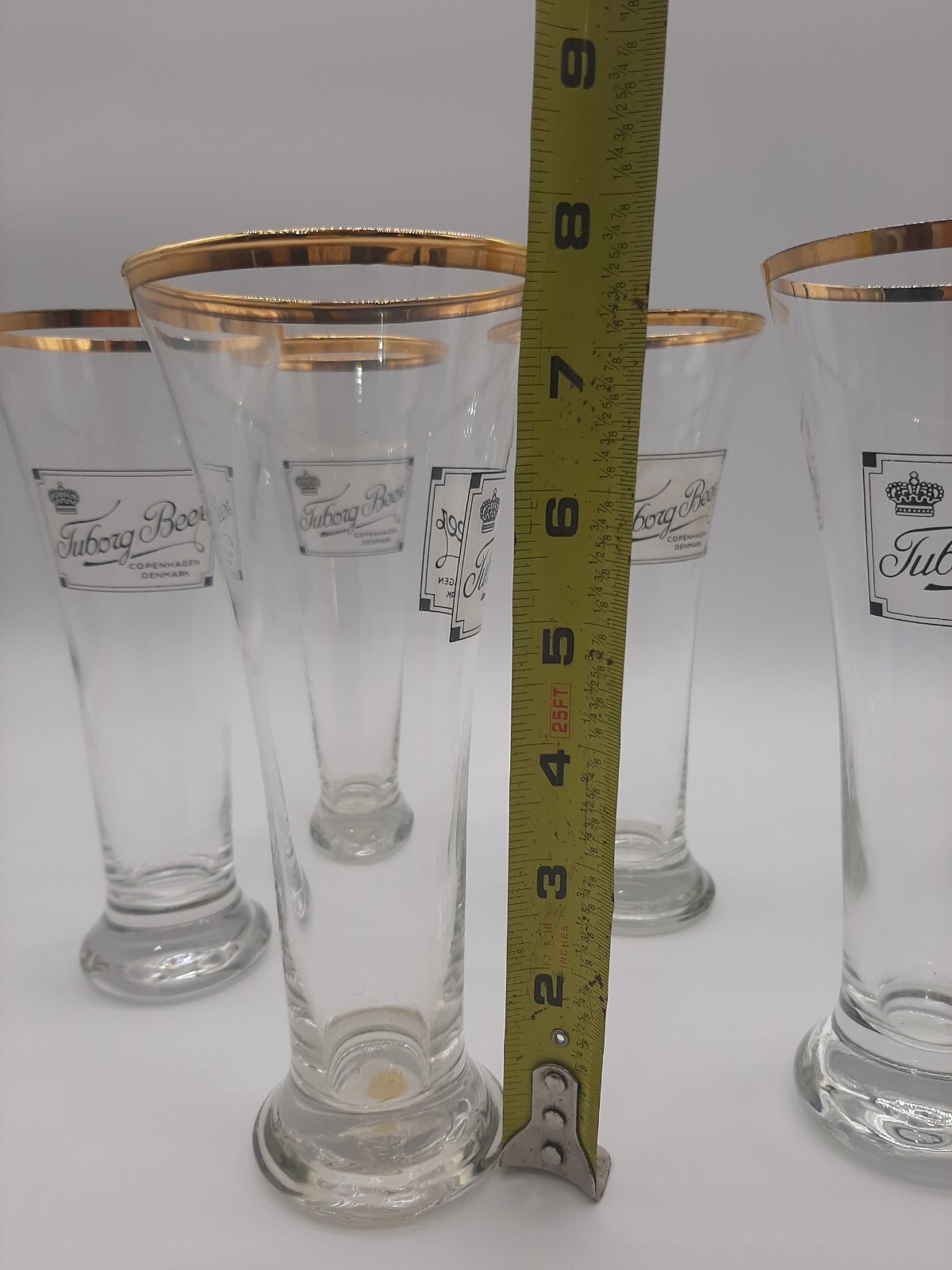 Lot of 6 Vintage Tuborg Beer Gold Rim Pilsner Glass Copenhagen Denmark ...