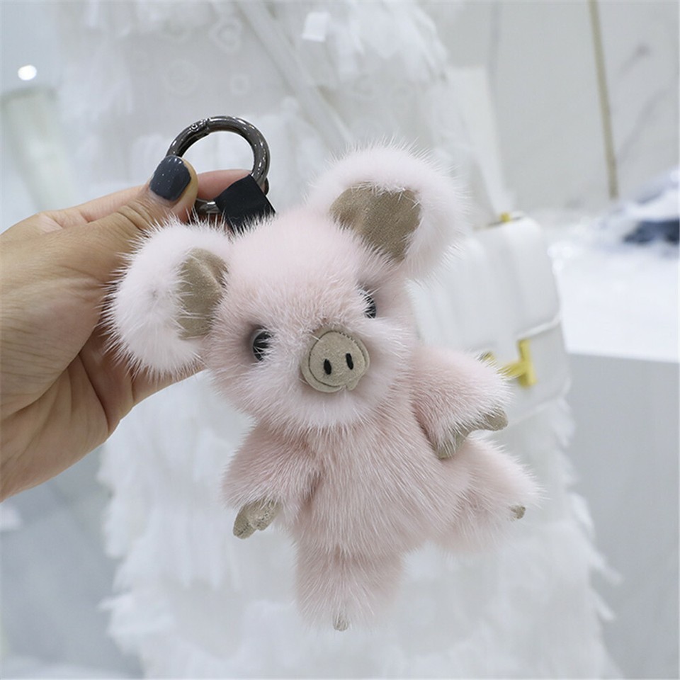 Cute Real Mink Fur Pig Keychain Fur Ball Pompom Car Phone Bag Charm ...