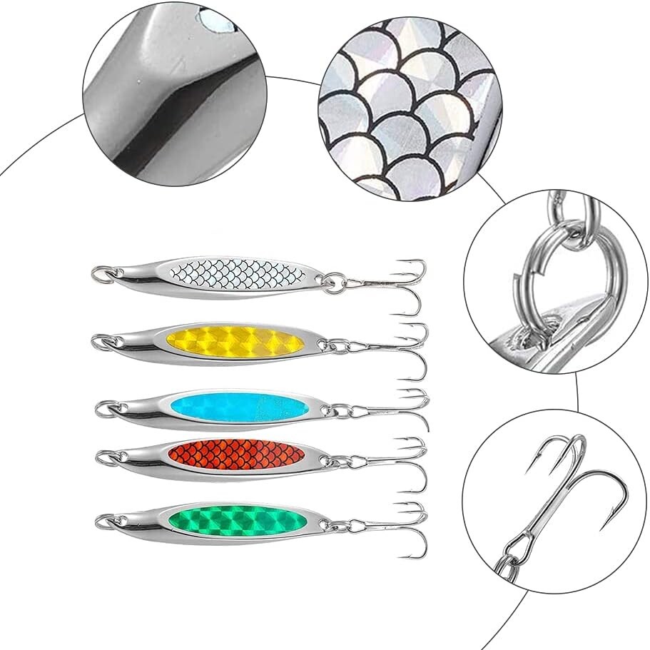 5 x 20g PRO WEDGE Spinner Lure Jig Cod Bass Mackerel Pike Pier Fishing ...