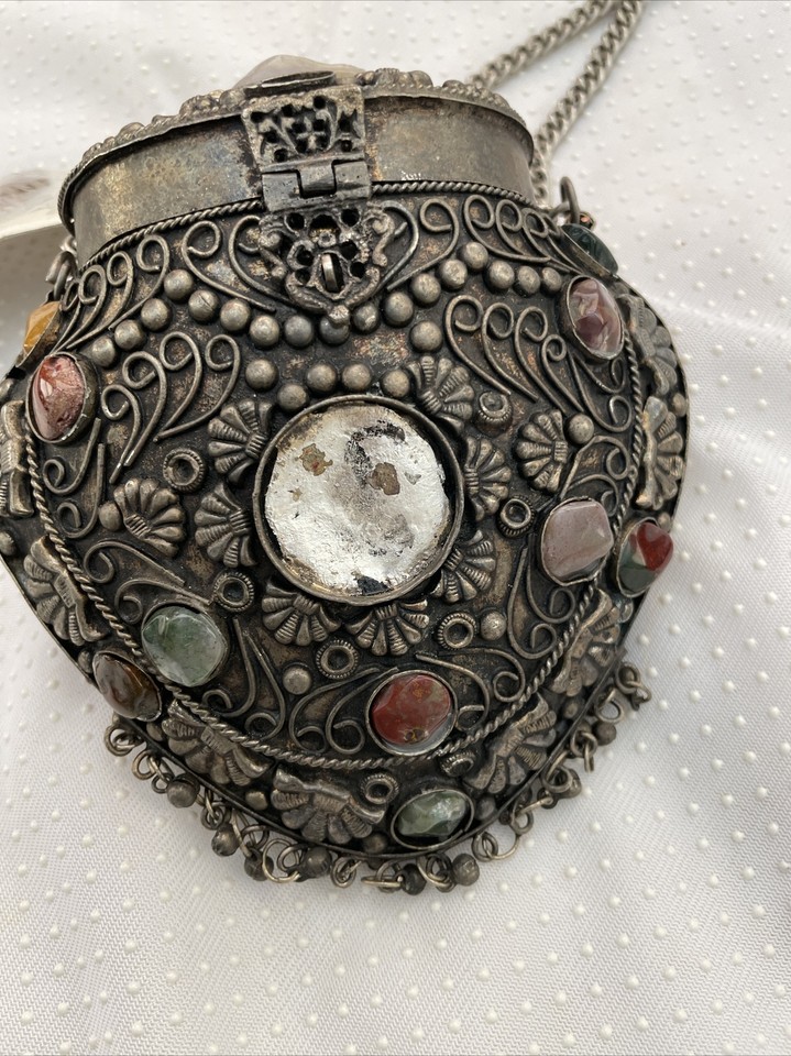Vintage Ethnic Sajai Silver Tone Metal Purse With Natural Stones | eBay