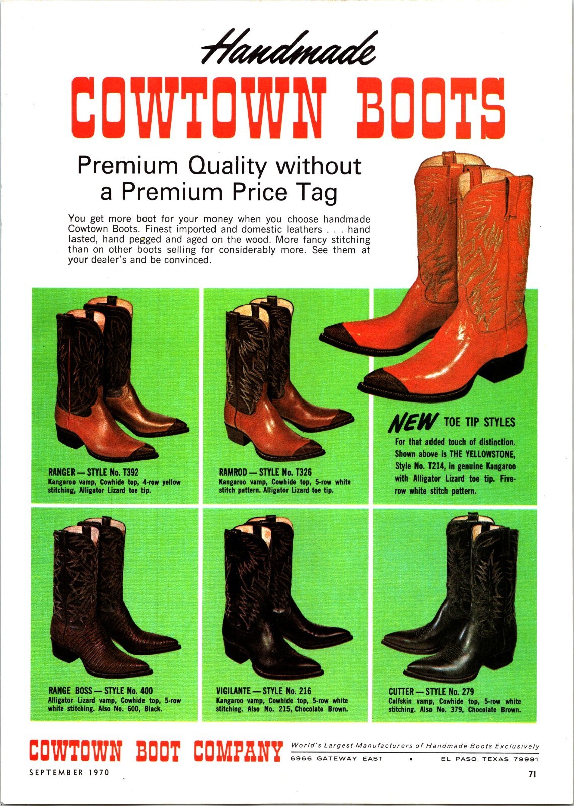 Cowboy Boots Cowtown Print Ad Ephemera Wall Decor Toe Tip Ranger ...