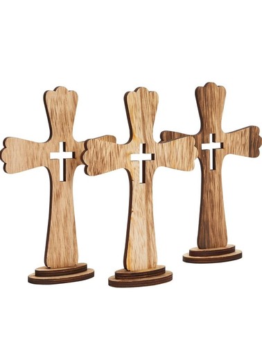 3 Pack Catholic Wooden Cross Baptism Centerpieces for Tables, Communion ...
