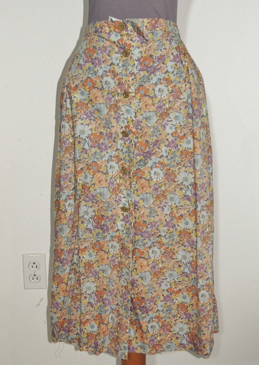 1970's Jaeger - London Floral Print Cotton Button Ski… - Gem