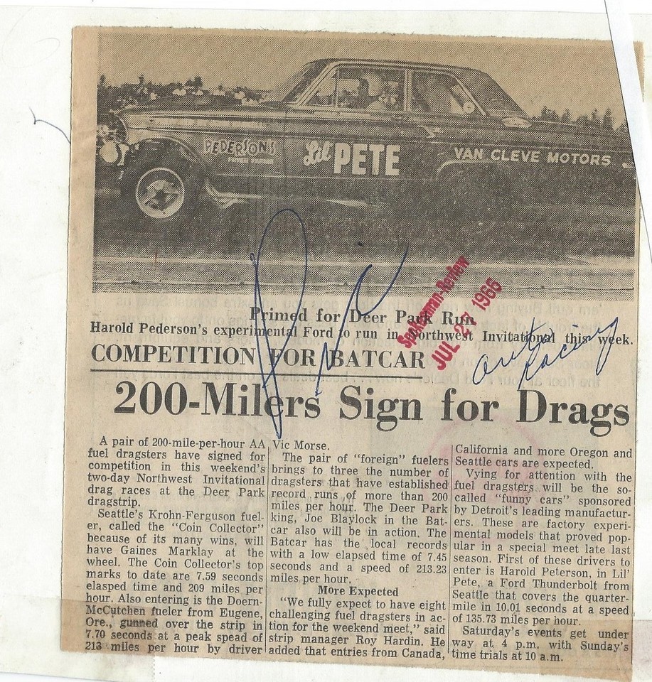 1960s NHRA Drag Racing-1964 Ford 427 THUNDERBOLT A/XS "Lil PETE"-Harold ...