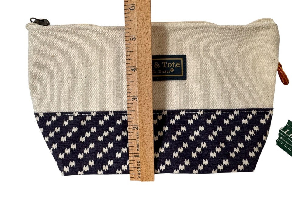 LL Bean Original Boat & Tote Bag Main Canvas Zip Pouches Navy White ...