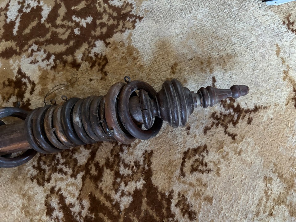 Antique wooden curtain pole with wooden rings | eBay UK