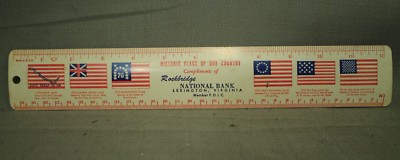 vtg Historic Flags of our Country metal ruler Rockbridge National Bank ...