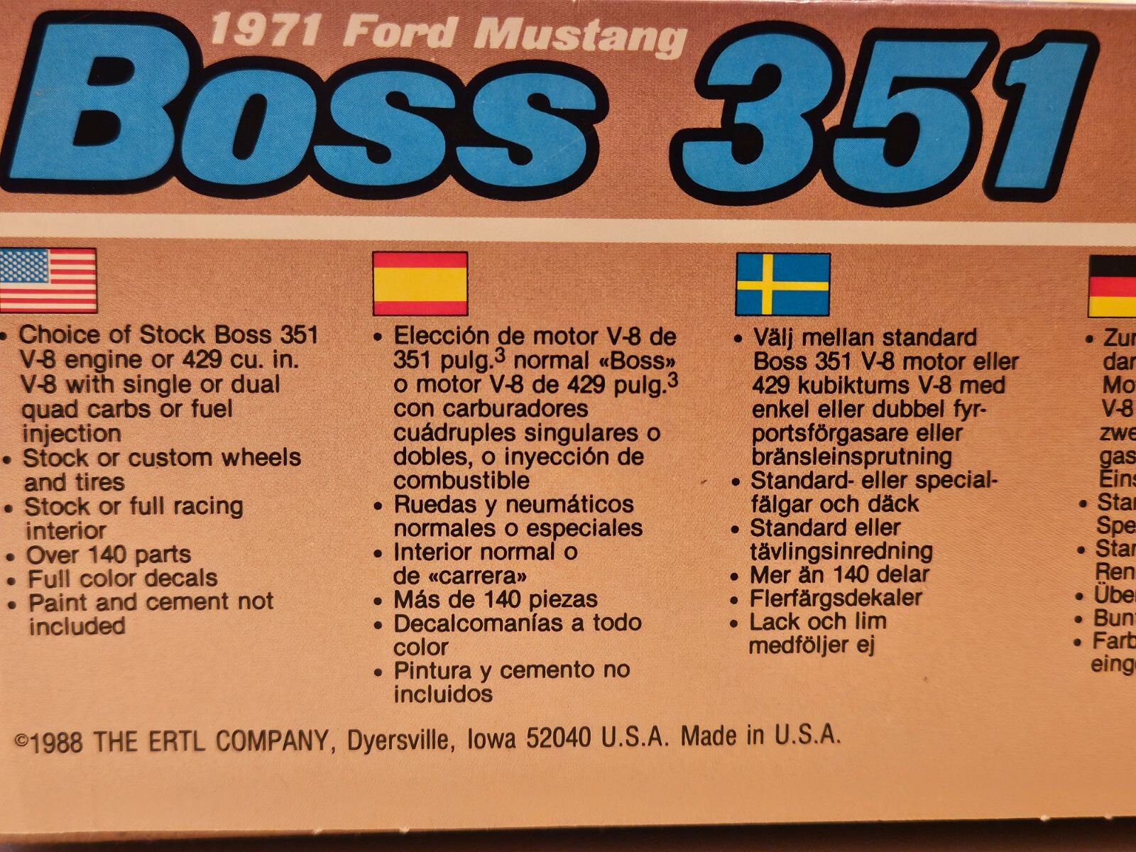 MPC 1971 Ford Mustang Boss 351 1/25 model kit #6249 open box, sealed ...