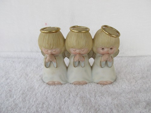 Vintage Ceramic/Porcelain Figurine~[ 3 Praying Winged Angels with Halo ...