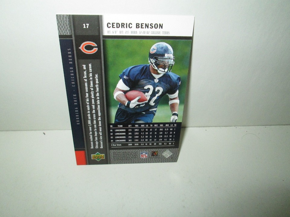 CEDRIC BENSON 2005 Upper Deck Premiere Card #17 rookie rc CHICAGO BEARS ...