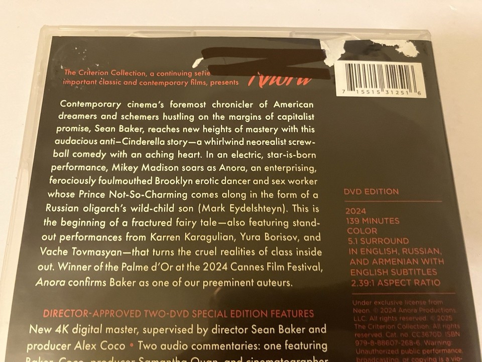 ANORA DVD 2024 CRITERION COLLECTION MIKEY MADISON SEAN BAKER BROOKLYN ...