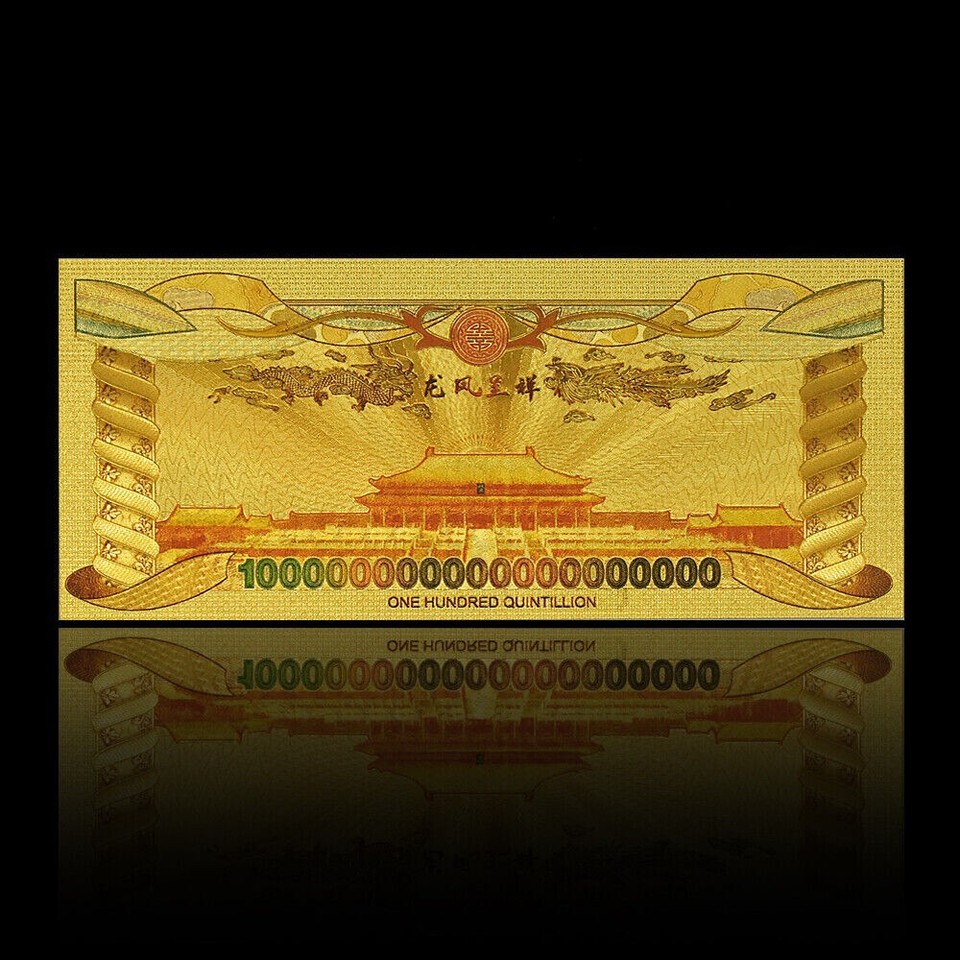 10 X Gold Foil China Dragon Bonds Phoenix Paper Note Yellow Hundred ...