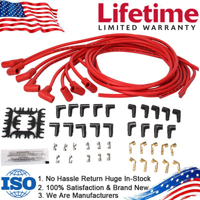 4041 8mm Universal Spark Plug Wire Set w/ Red Silicone Jacket & 90 ...