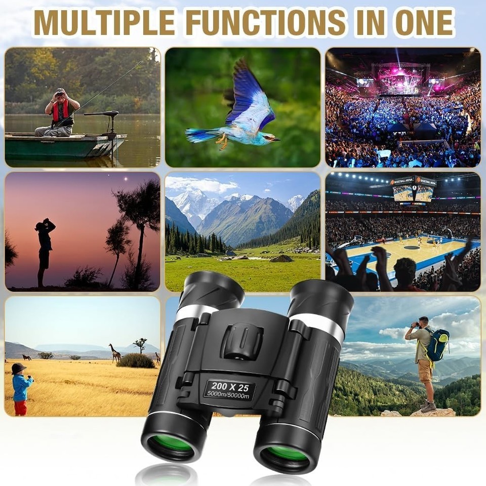 200X25 Compact Binoculars for Adults and Kids, High Powered Mini Pocket ...
