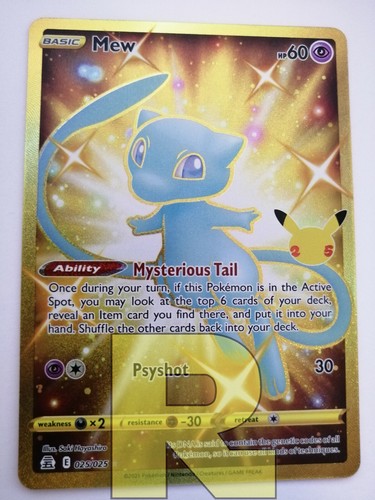 Mew Gold Shiny ® Celebrations 025/025 ® Rare Secret ® Pokemon ® English ...