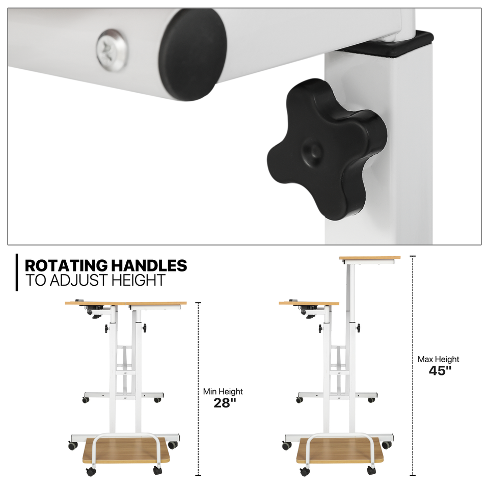 [ROLLING ADJUSTABLE HEIGHT DESK] Laptop Computer Table Workstation w ...
