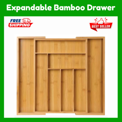 Expandable Bamboo Drawer Organizer with 6-8 Compartments for Kitchen ...