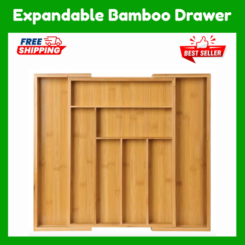 Expandable Bamboo Drawer Organizer with 6-8 Compartments for Kitchen ...
