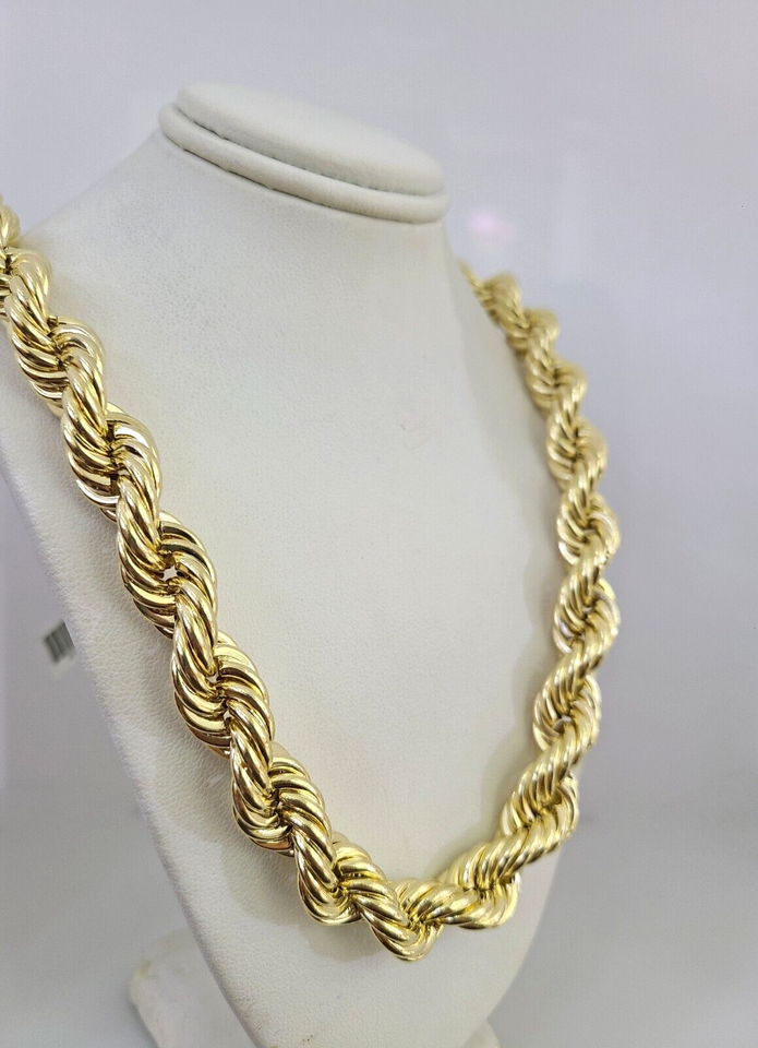 10k Rope Chain Necklace 12mm Thick Link Diamond Cut 24" Men Women ...