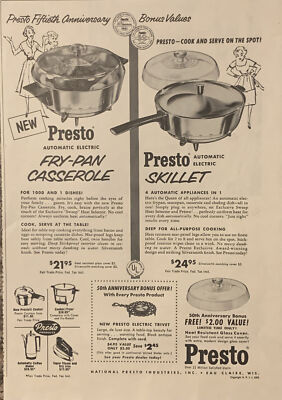 1955 Presto VTG 1950s 50s PRINT AD Electric Skillet Fry-Pan Casserole ...