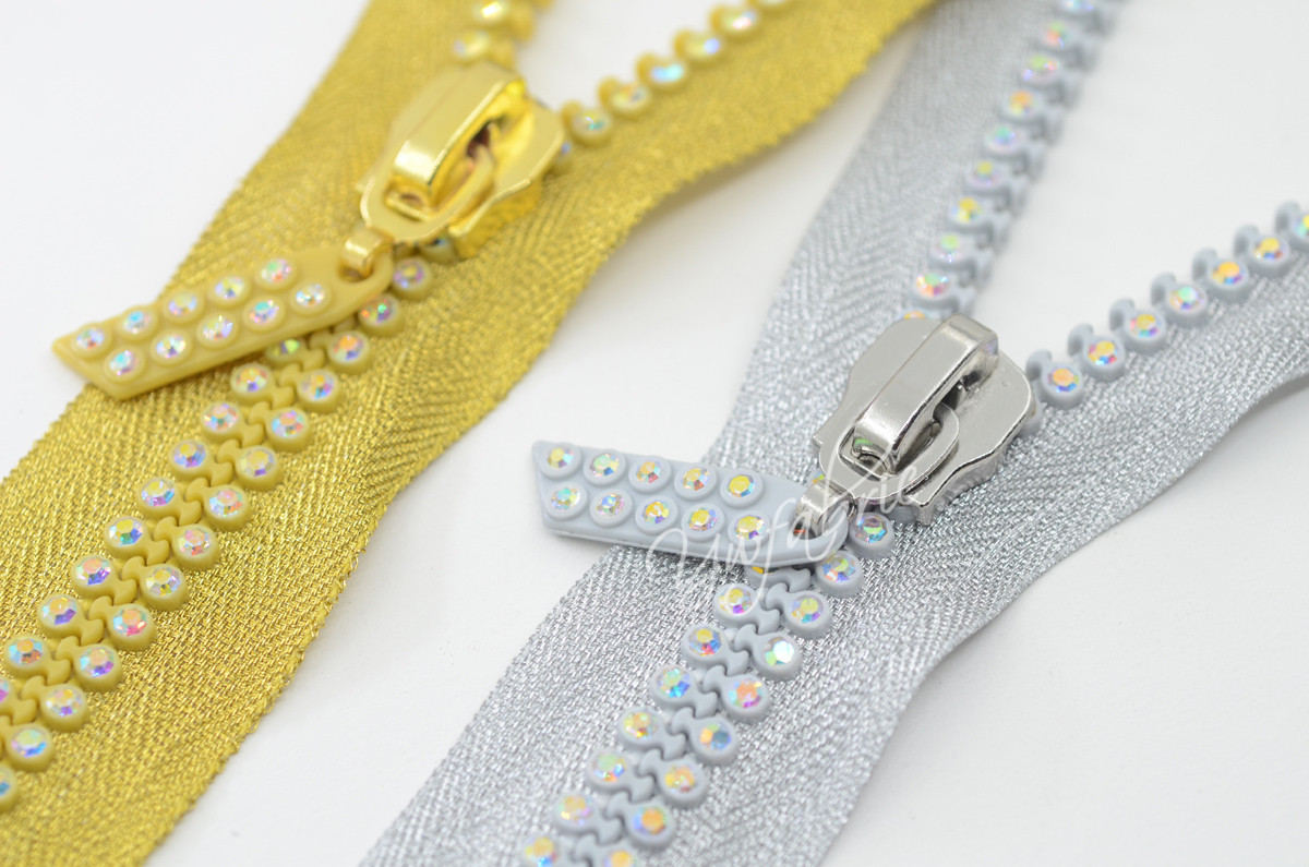 Rhinestone Zipper 60cm 2row Silver Gold Crystal AB Clothes Jacket Sew ...