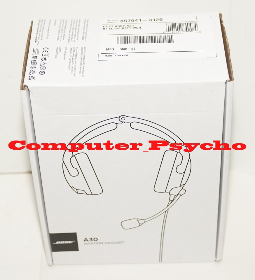 BOSE A30 857641-3120 AVIATION HEADSET BLUETOOTH BATTERY DUAL PLUG ...