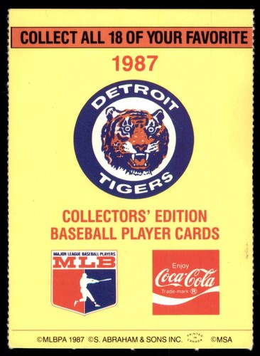 1987 MLB/Coca cola Checklist Detroit Tigers | eBay