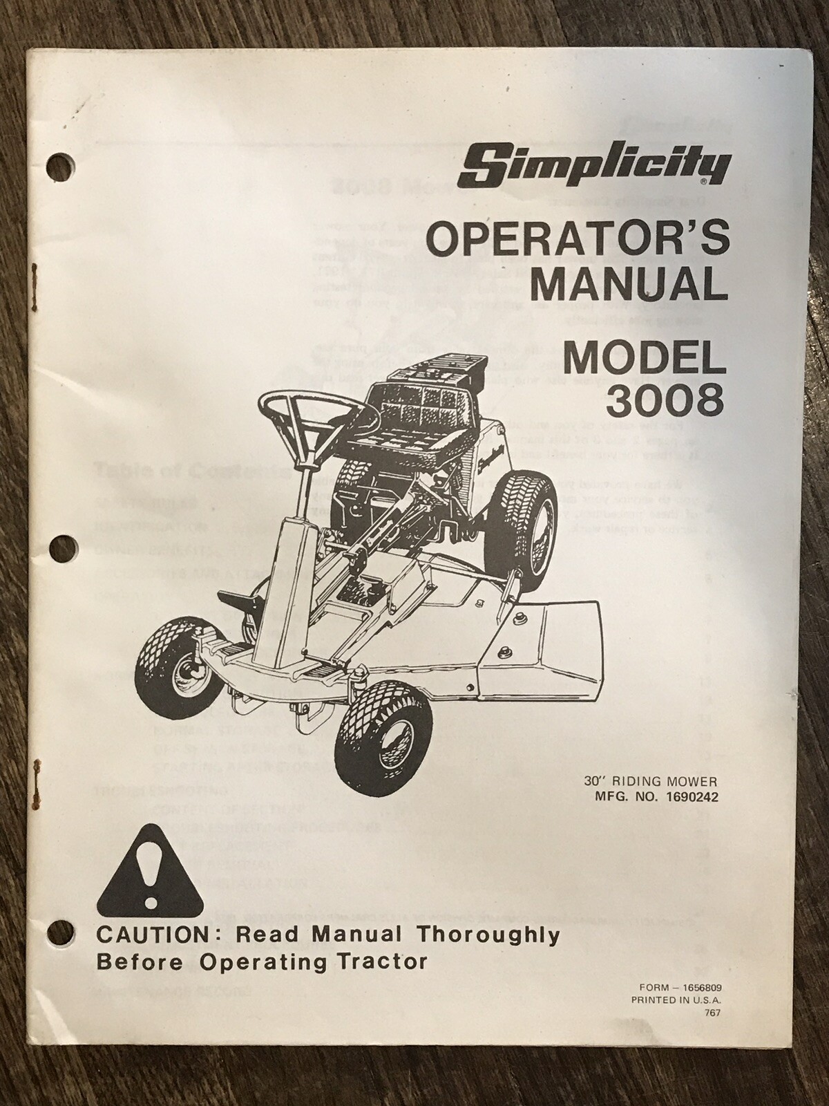 Original Simplicity Model 3008 Riding Lawnmower Tractor Owners Manual ...